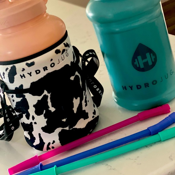 HydroJug | Other | 2 Hydrojugs Coral Teal 3 Straws Cow Print Sleeve ...